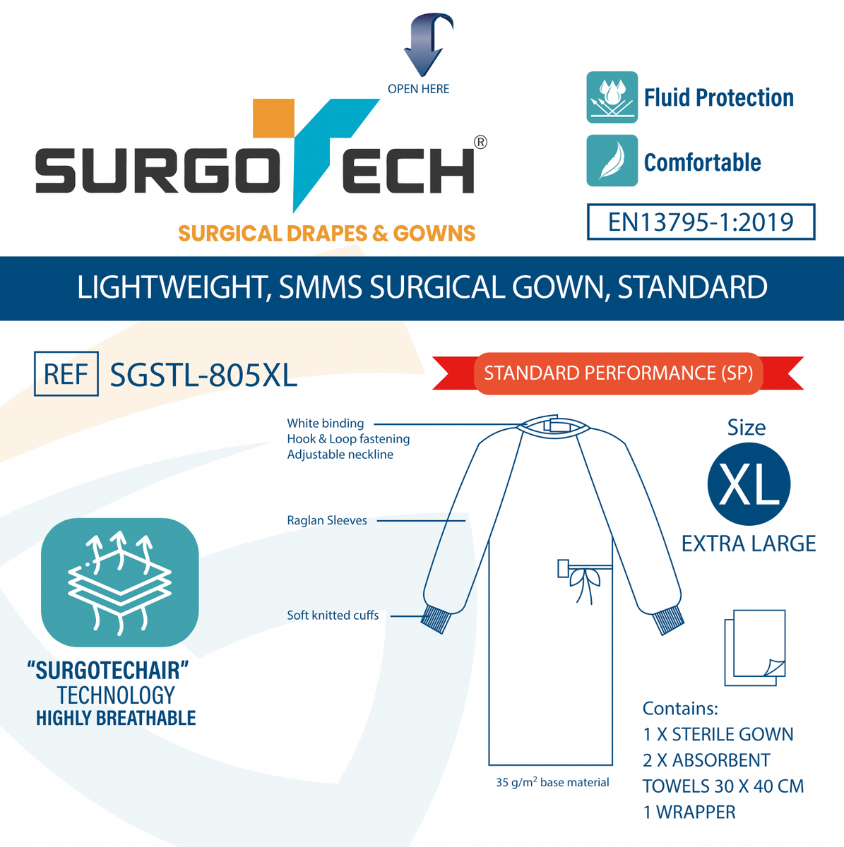 Case 40 Sterile Standard Surgical Gown Lite Lightweight SMMS 35 Gsm ...